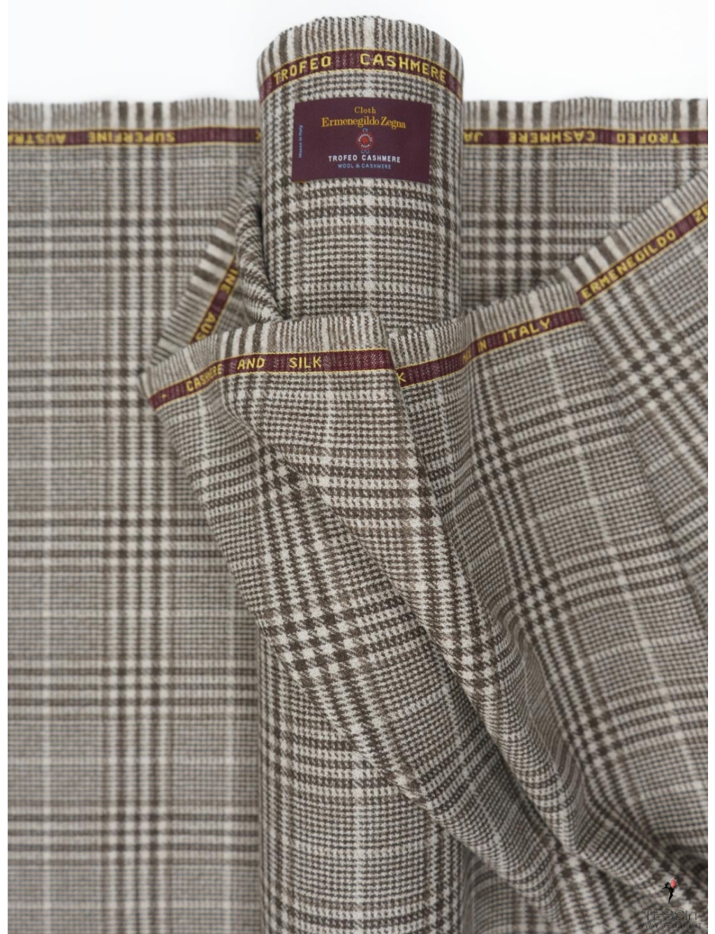Trofeo Cashmere Fabric Prince of Wales Beige Brown Ermenegildo Zegna EZ ...