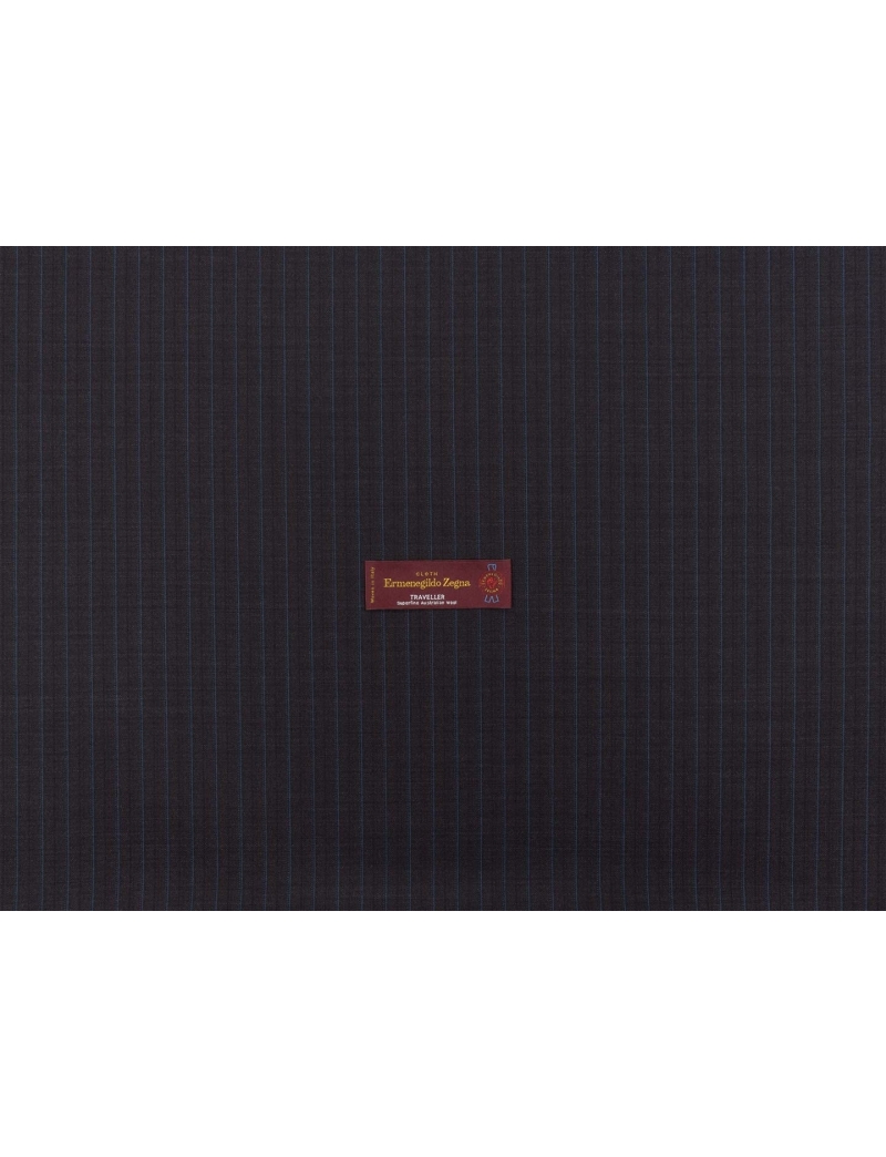 Tessuto Traveller Gessato Caffè Blu Denim Ermenegildo Zegna EZ-1771-1156