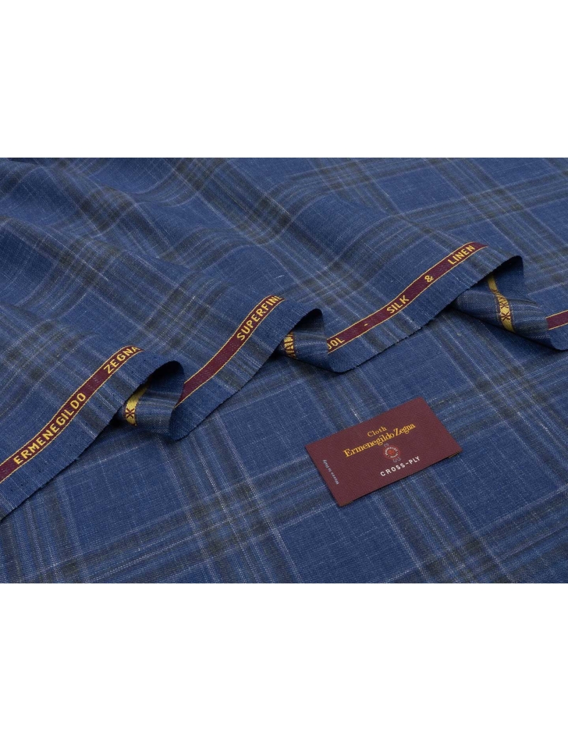 Cross-Ply Fabric Prince of Wales Light Blue Grey Ermenegildo Zegna EZ ...