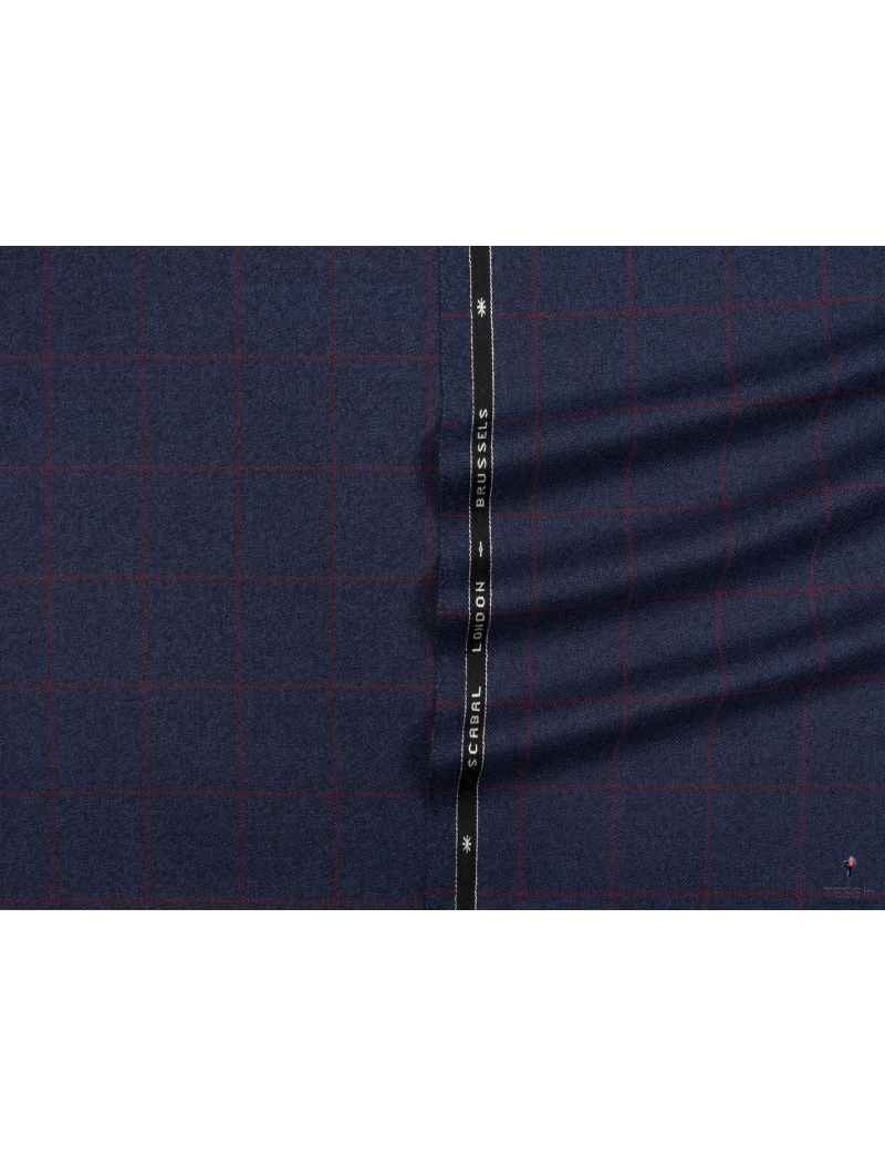 Escape Fabric Windowpane Mélange Dark Blue Cherry Red Scabal SC-C2451 ...