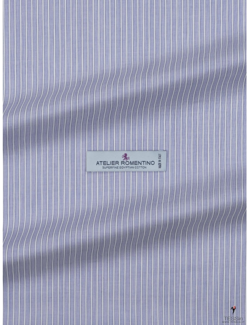 Twill Shirting Fabric Striped White Sky Blue Giza 45 NE 170/2 - Atelier ...