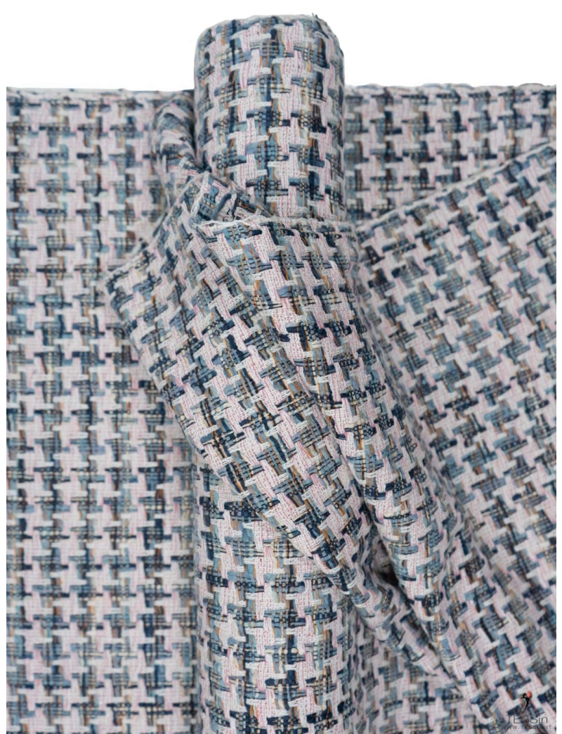 Viscose Blend Tweed Fabric Houndstooth Blue White TWD-P1290-01