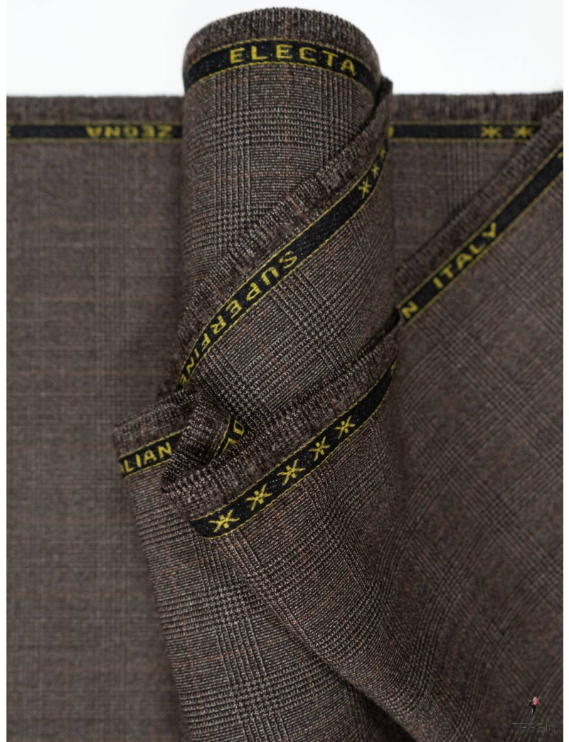 Electa Fabric Prince of Wales Brown Orange Ermenegildo Zegna EZ-133-0377
