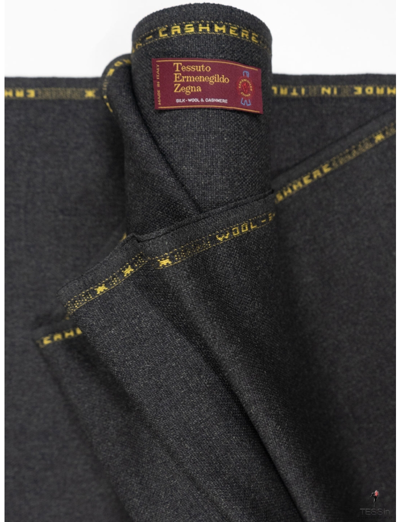 Mtr. 2.90 Wool Silk Cashmere Fabric Mélange Dark Grey Ermenegildo Zegna ...